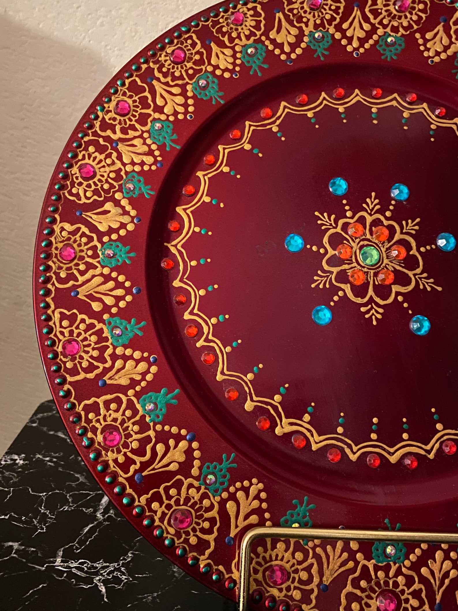 Decorative Trays, Henna Decorated Red Plate, Custom Plates, Henna ...