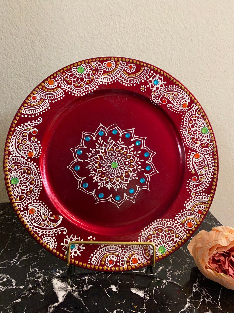 Decorative Trays, Henna Decorated Red Plate, Custom Plates, Henna ...
