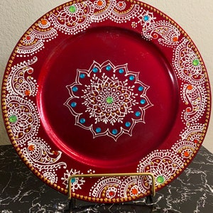 Decorative Trays, Henna Decorated Red Plate, Custom Plates, Henna ...