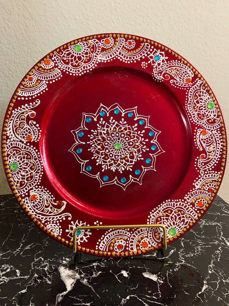 Decorative Trays, Henna Decorated Red Plate, Custom Plates, Henna ...