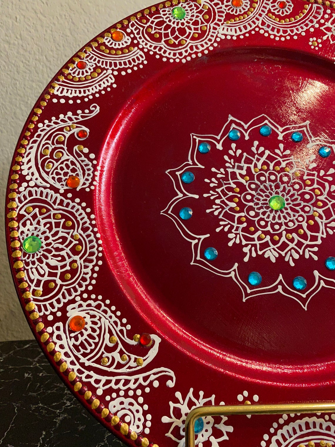 Decorative Trays, Henna Decorated Red Plate, Custom Plates, Henna ...
