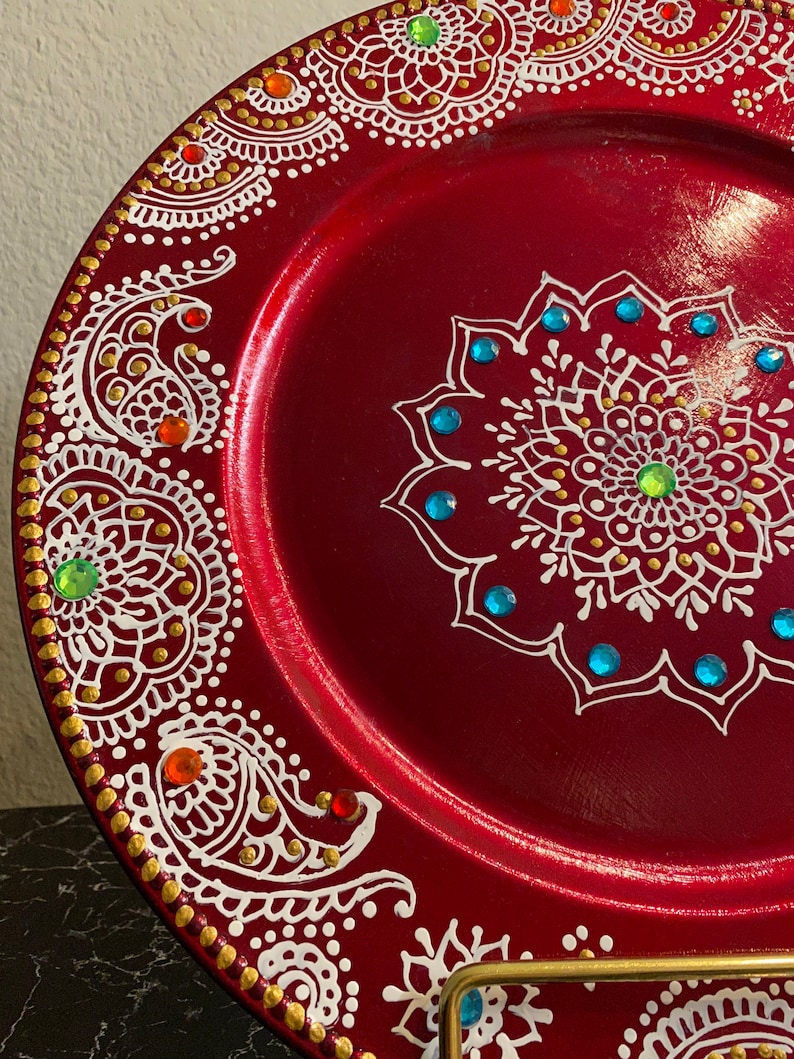 Decorative Trays, Henna Decorated Red Plate, Custom Plates, Henna ...