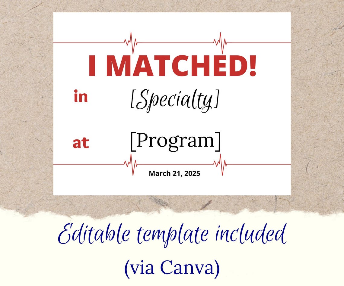 Residency Match Day 2025 Sign "i Matched!" (printable/digital Download ...