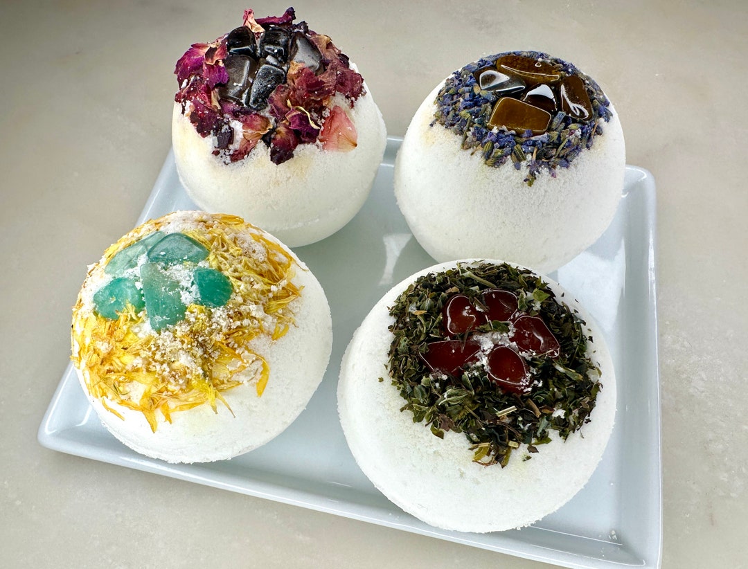 Handmade Crystal and Botanical Bath Bomb Gift Set - Natural Crystals ...