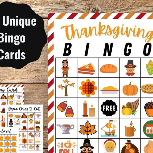 Thanksgiving BINGO Cards Game Printable Download - Etsy