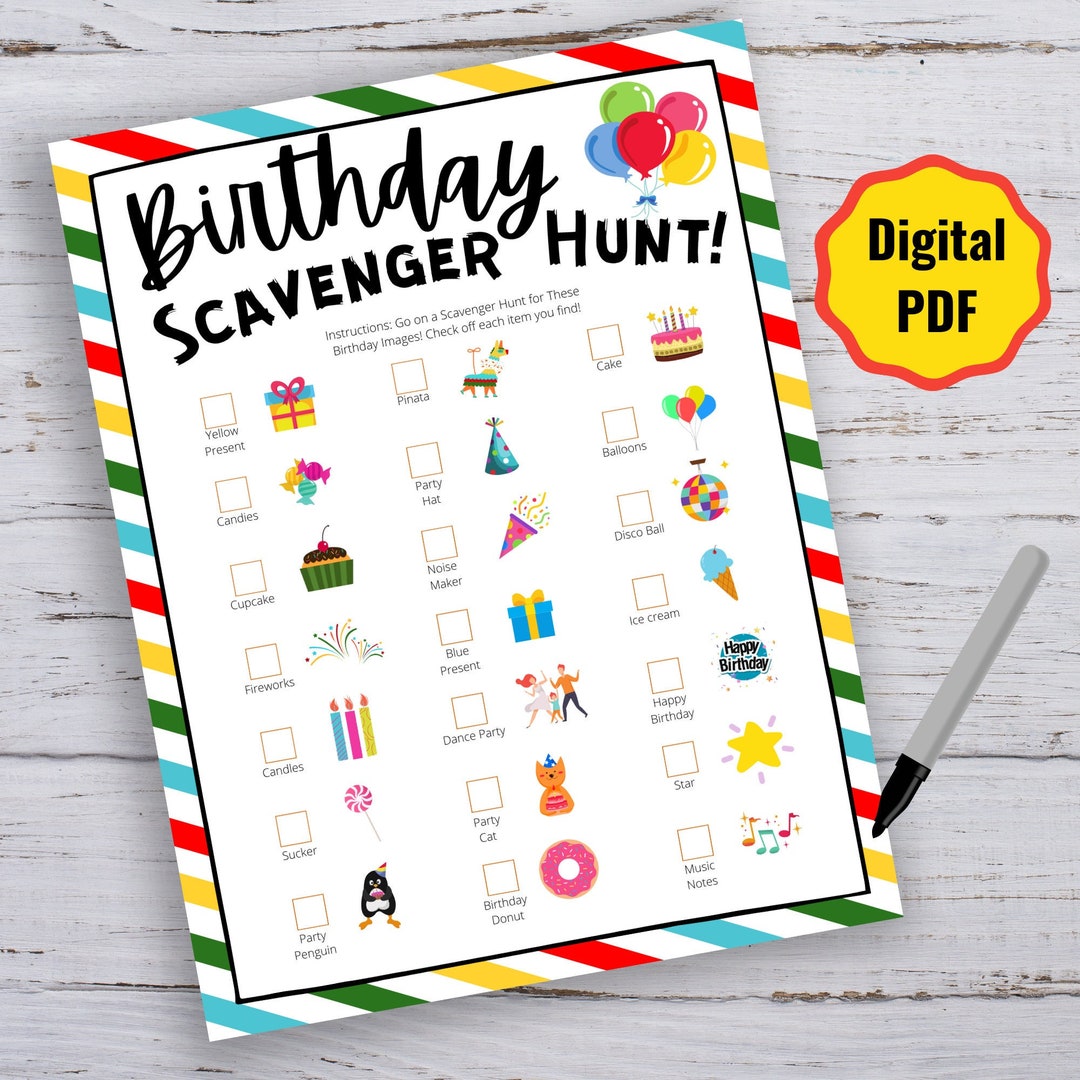 Birthday Scavenger Hunt, Printable Birthday Party Game, Birthday Party ...