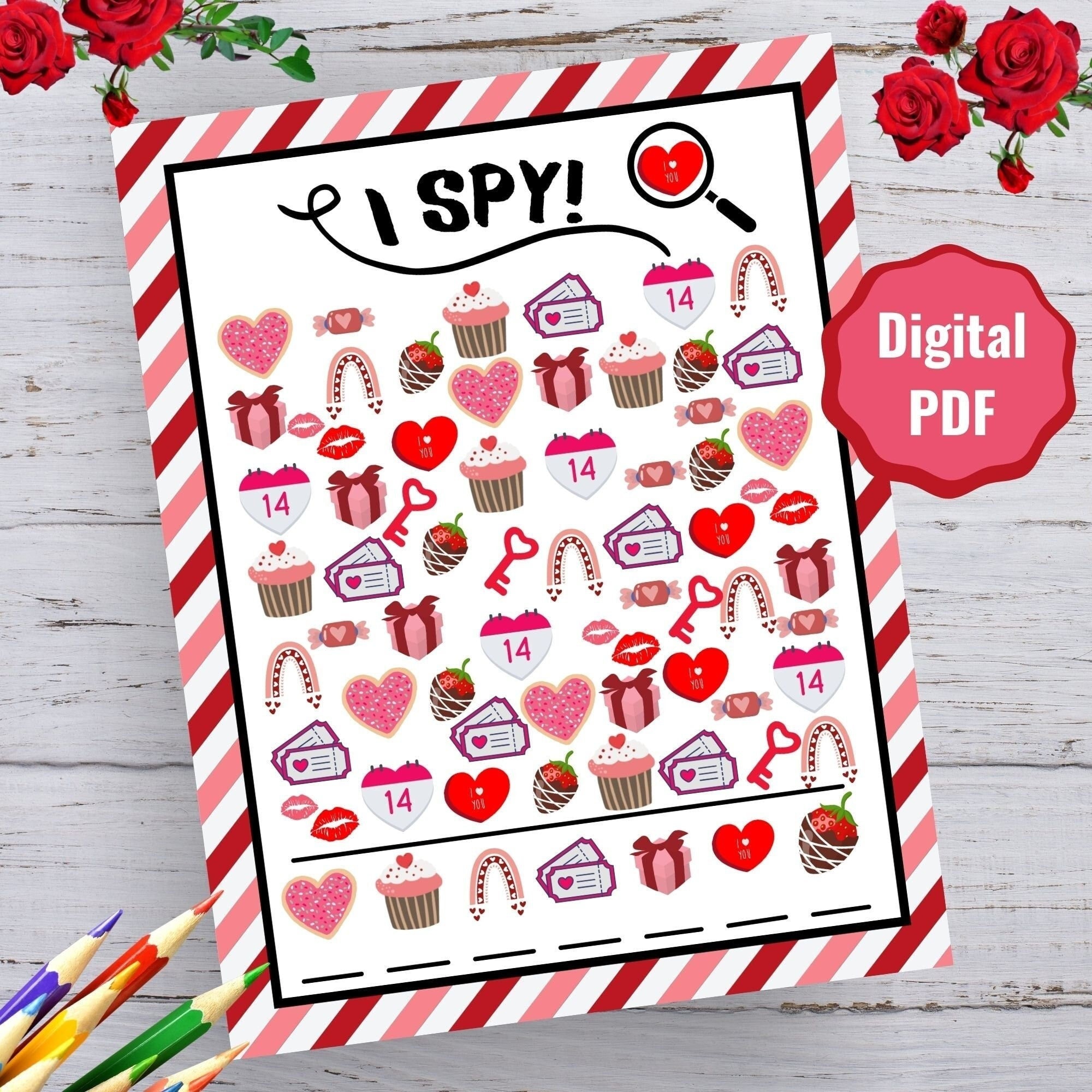 Valentine's Day I Spy Activity Free Coloring Pages - Etsy