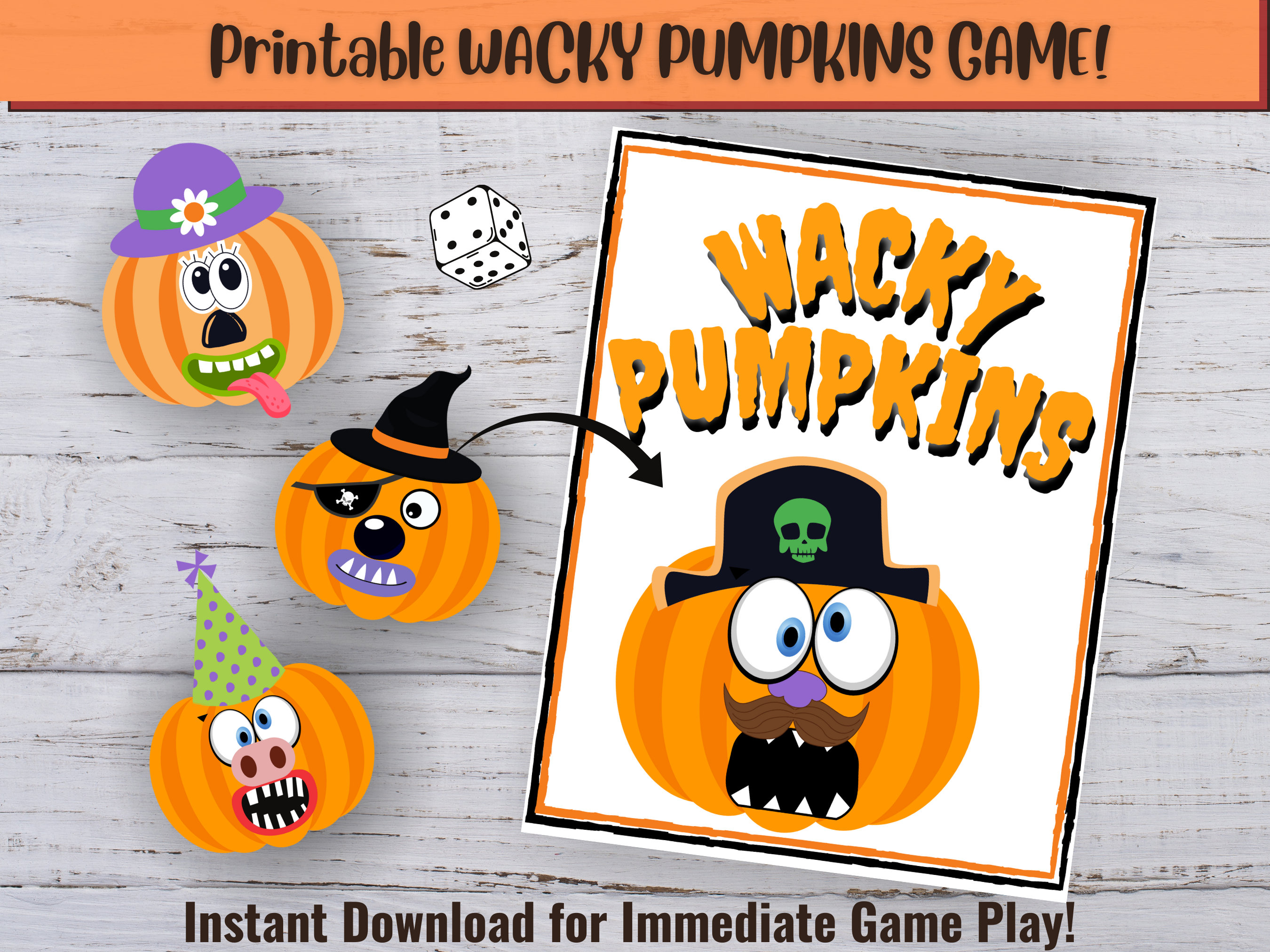 Roll a Wacky Pumpkin Game, Halloween Printable Activity (PDF Pattern ...