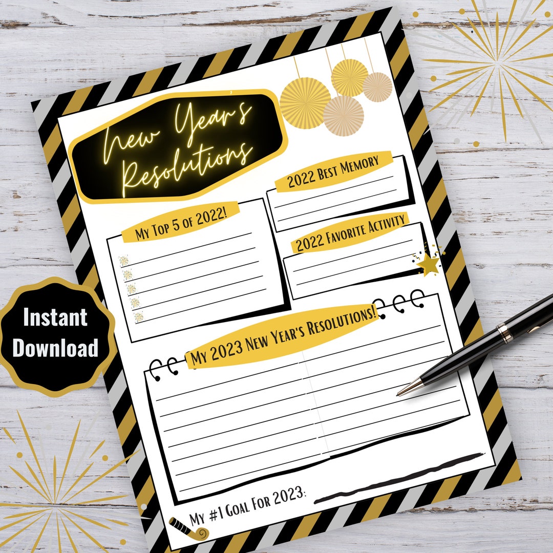 New Year's Resolutions Worksheet, Kids Activity (printable PDF) - Etsy