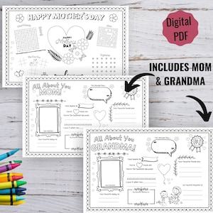 Mother's Day Activity Placemat, Kids' Coloring Page (digital PDF) - Etsy