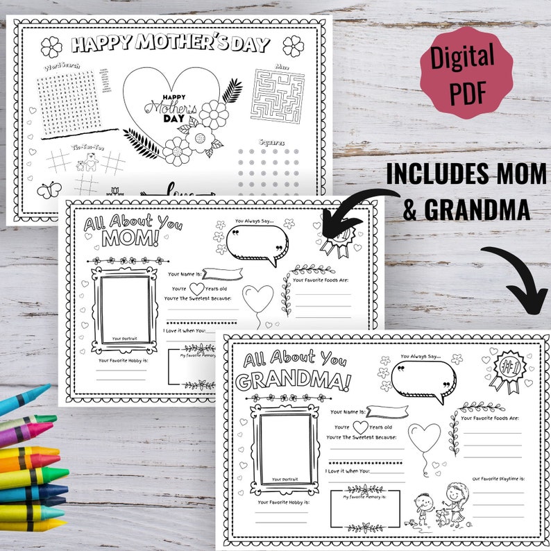 Printable Mother's Day Activity Placemats, Printable Placemats ...