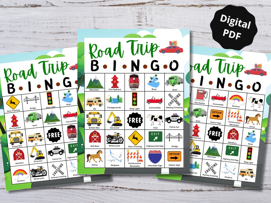 Road Trip Printable Bingo, 30 Unique Bingo Cards, Kids' Road Trip ...