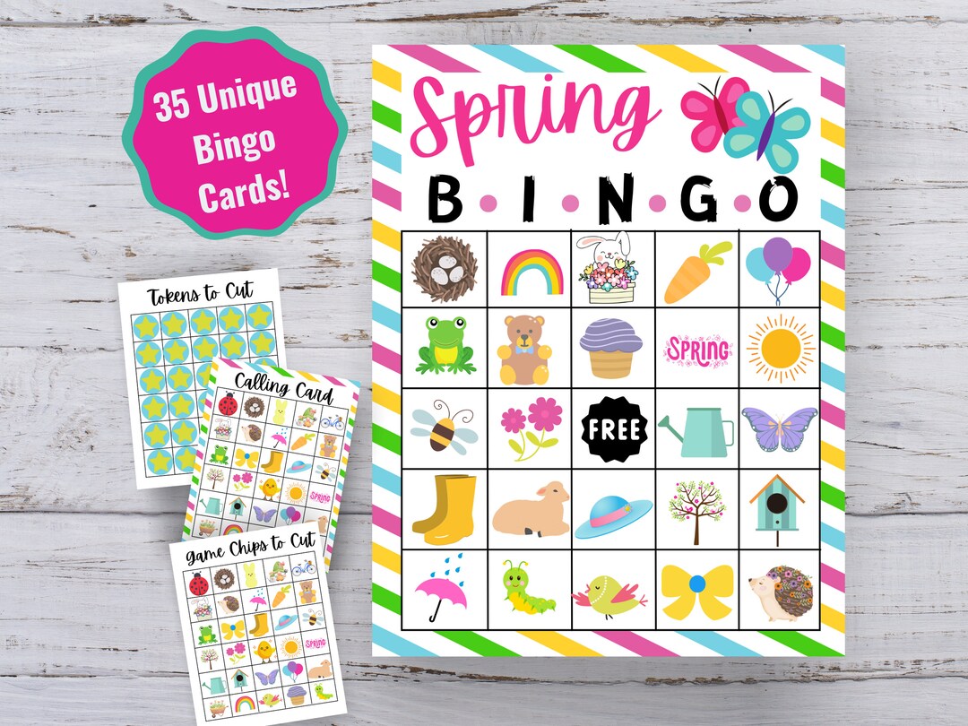 Spring Printable Bingo, 35 Unique Bingo Cards, Kids' Spring Activity ...
