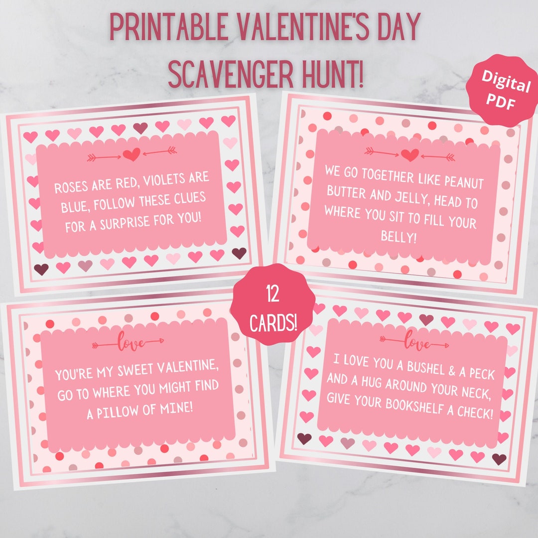 Valentine's Day Scavenger Hunt, Valentine's Day Treasure Hunt, Kid's ...