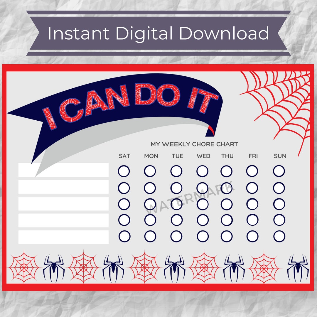 Spiderman Inspired Chore Chart, Printable, Reward Chart - Etsy