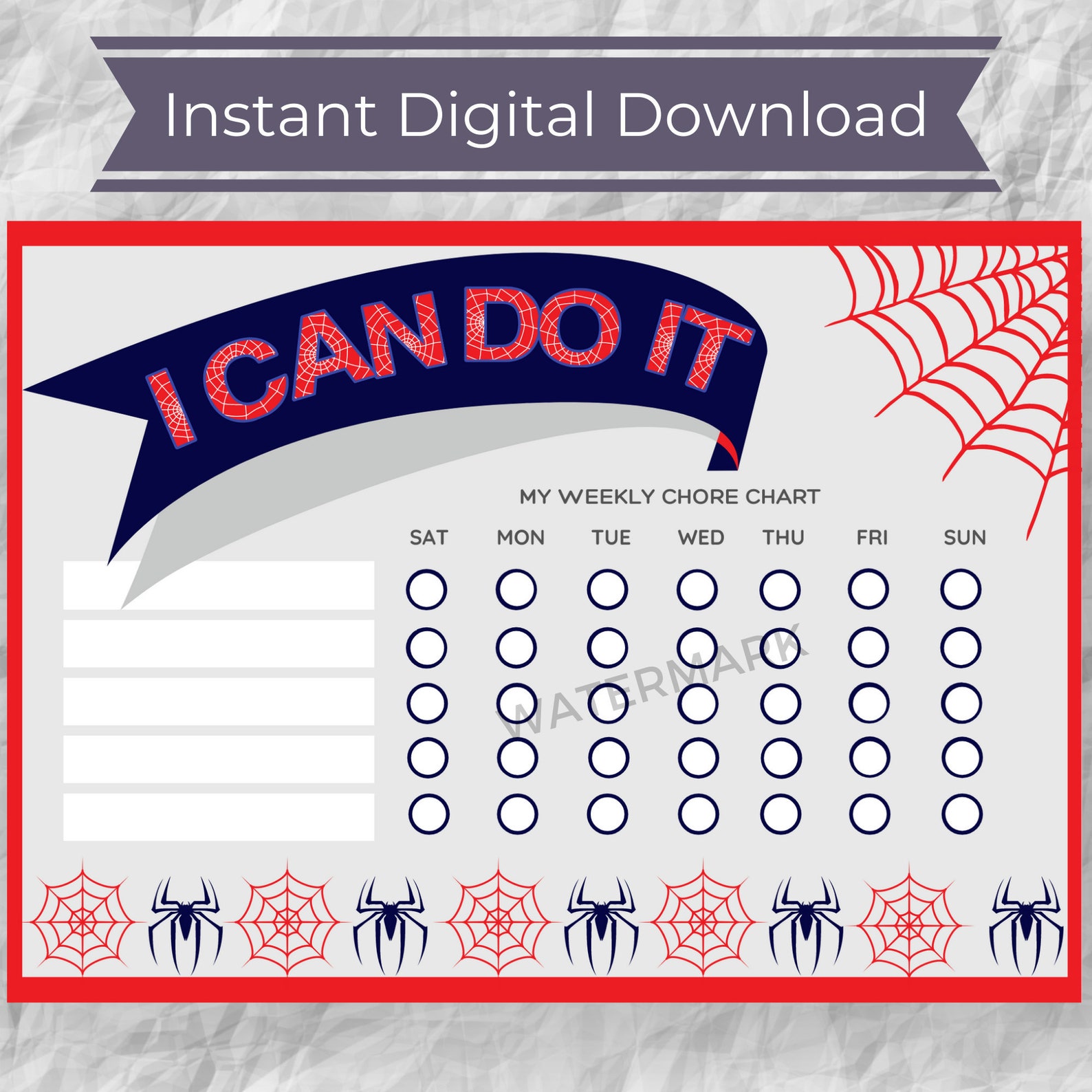 Spiderman Inspired Chore Chart Printable Reward Chart - Etsy
