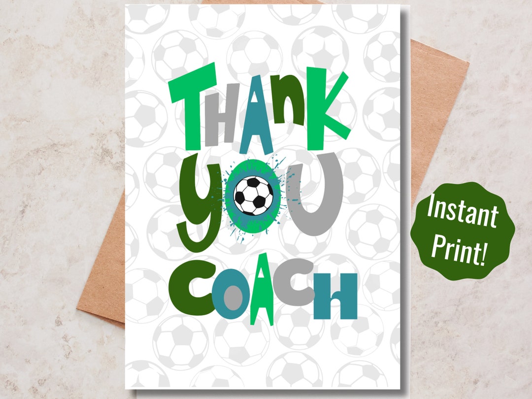 Printable Soccer Coach Thank You Card, Soccer Thank You Card, Soccer ...