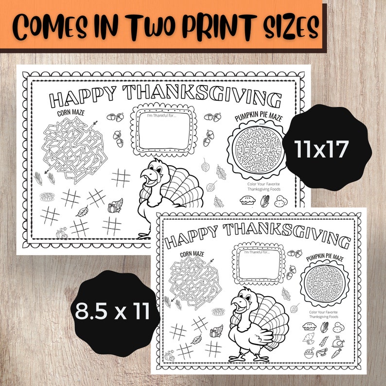 Printable Thanksgiving Activity Placemat, Kid's Placemat, Kid's Table ...