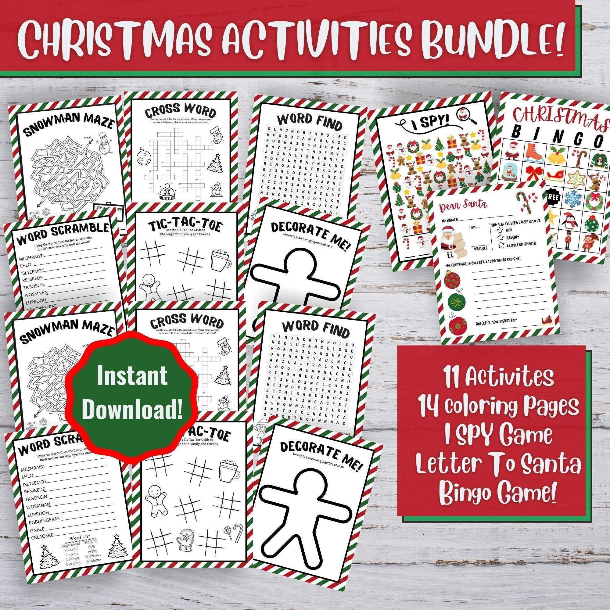 Christmas Activity Bundle, Bingo, I Spy, Mazes (printable) - Etsy