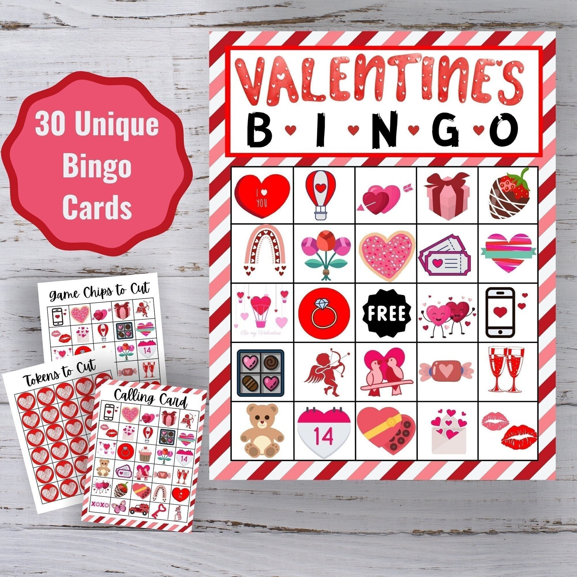 Valentine's Day Bingo 30 Unique Bingo Cards Kids' - Etsy