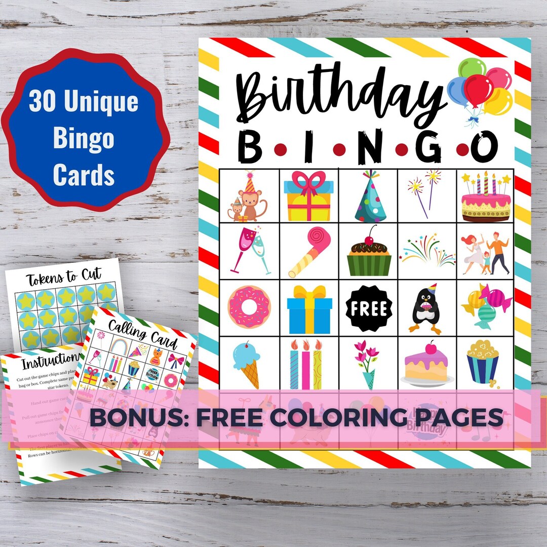 Birthday Bingo Birthday Party Printable Kids' Birthday - Etsy
