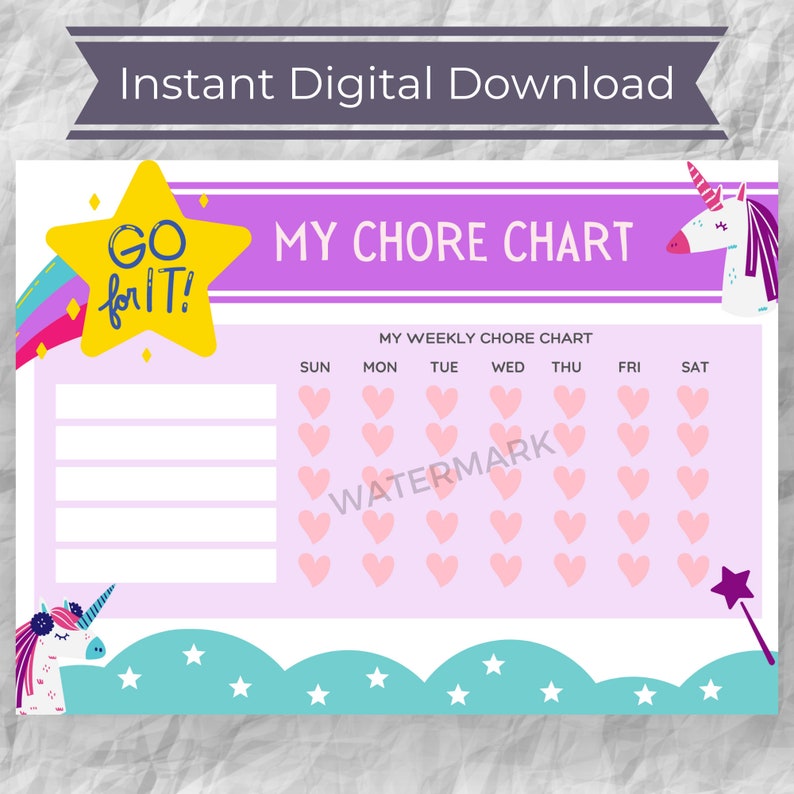 Unicorn Chore Chart Reward Chart Instant Download Printable - Etsy