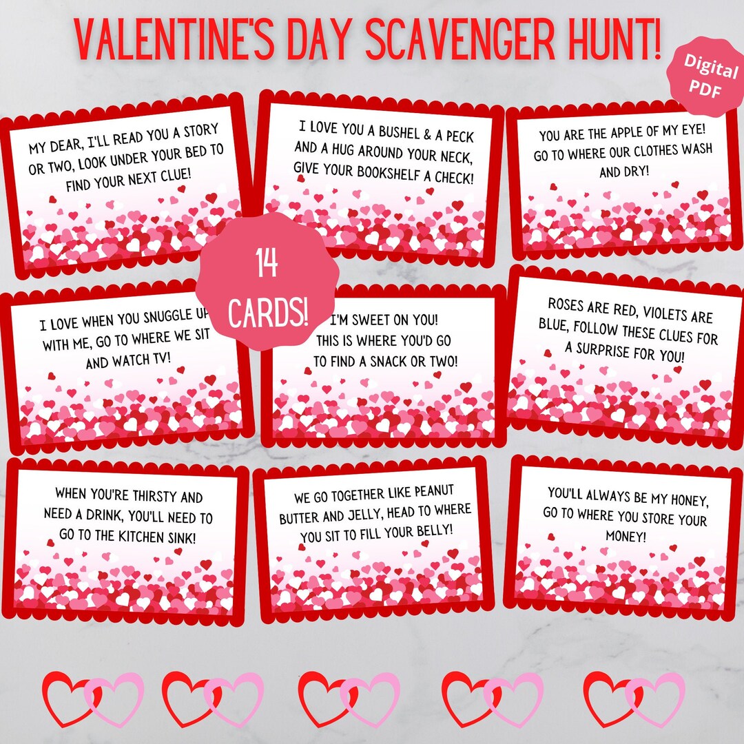 Valentine's Day Scavenger Hunt, Valentine's Day Treasure Hunt, Kid's ...