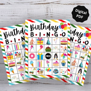 Birthday Bingo Game, 30 Unique Cards, Coloring Pages (printable PDF) - Etsy