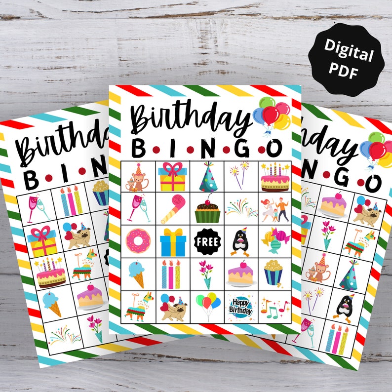 Birthday Bingo Game, 30 Unique Cards, Coloring Pages (printable PDF) - Etsy