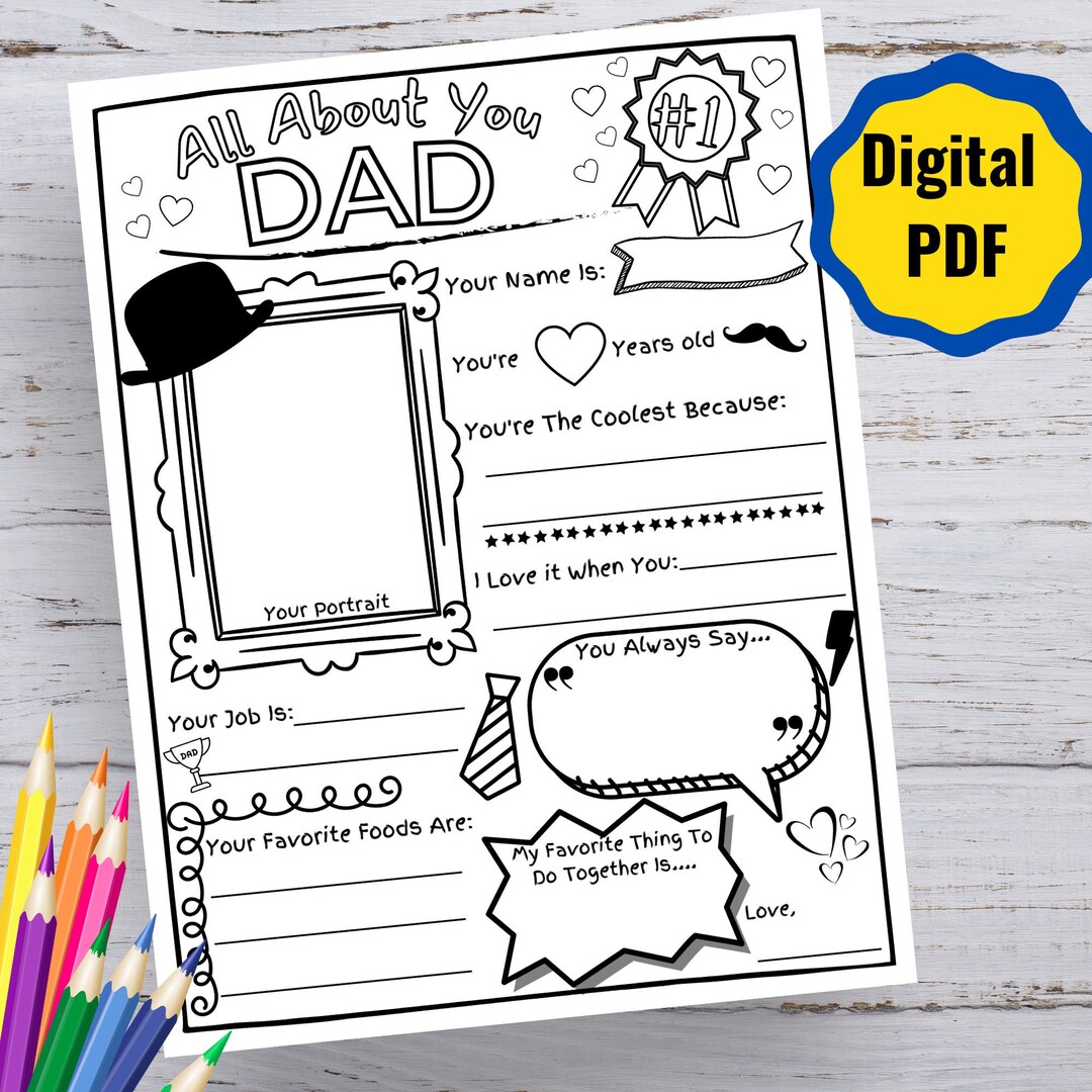 All About You Father's Day Printable, Father's Day Card From Kid, Gift ...