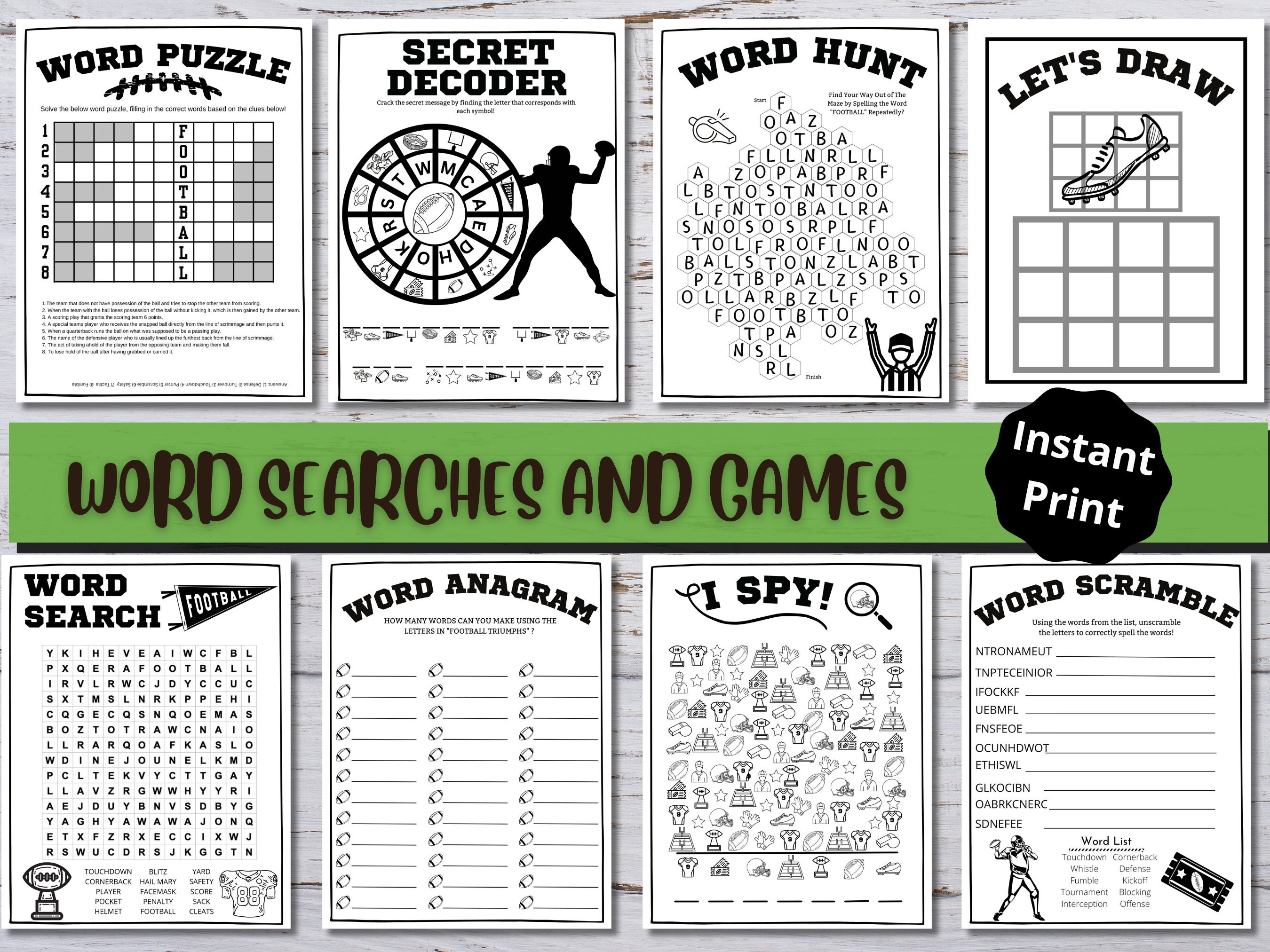 Printable Football Activity Bundle, Party Games, Coloring Pages (PDF ...