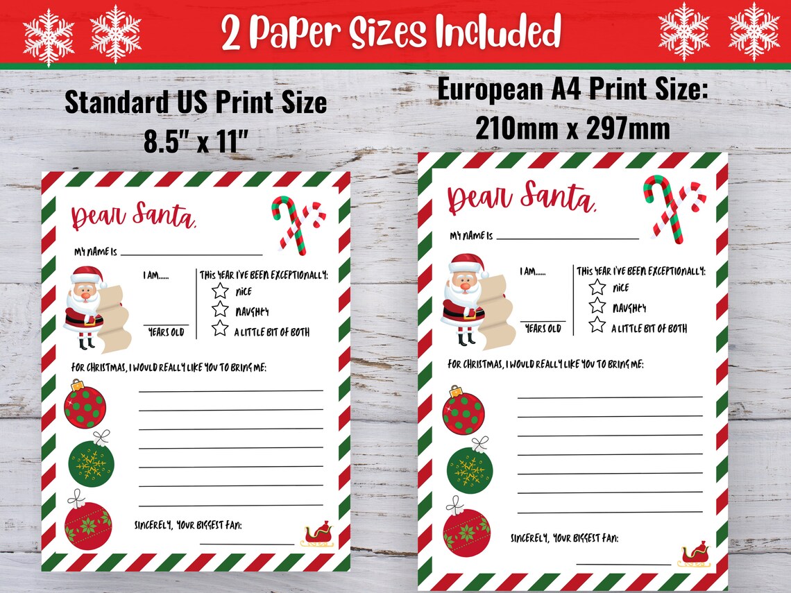 Letter to Santa Template, Christmas Wish List, Coloring Pages (digital ...
