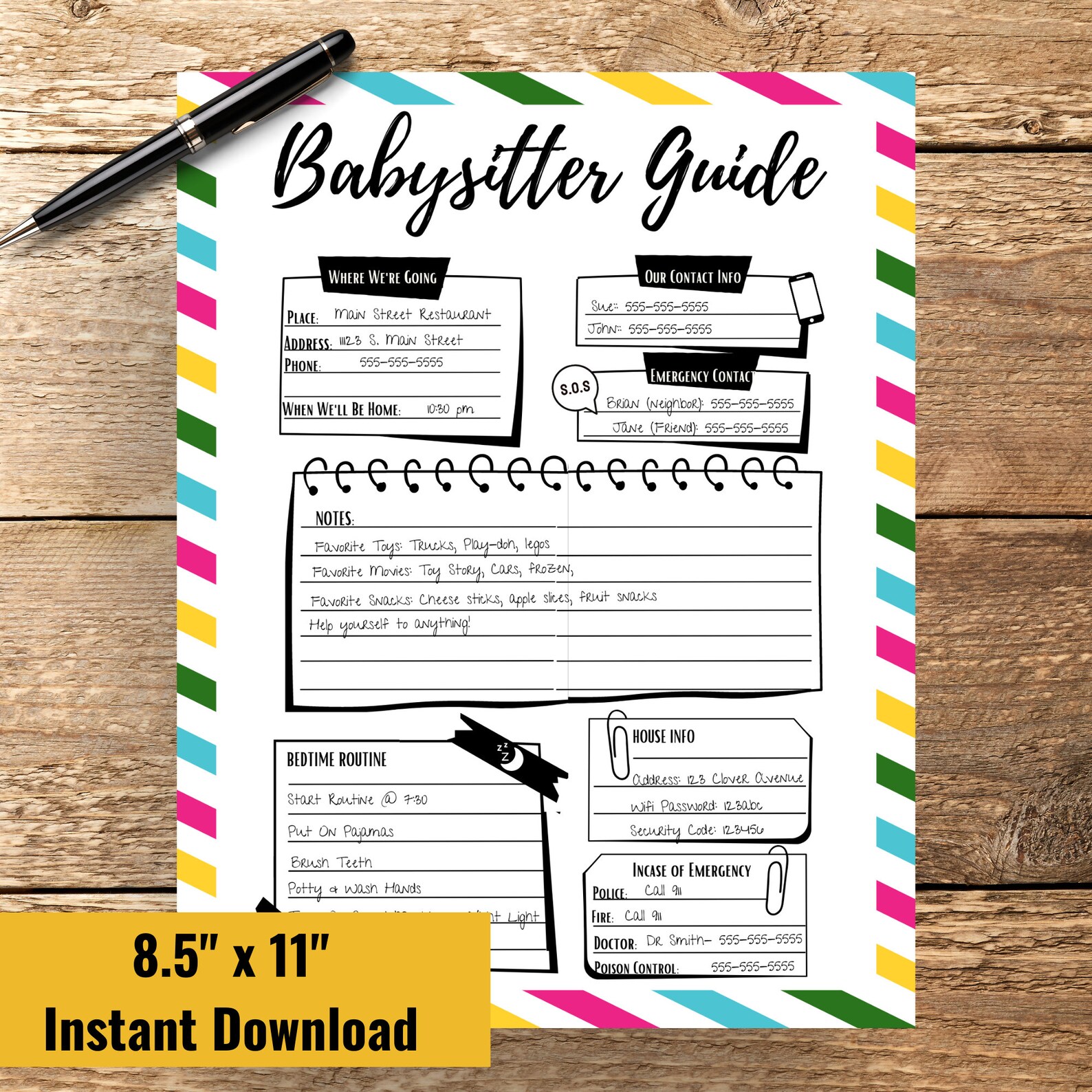 Babysitter Instructions Babysitter Guide Babysitter | Etsy