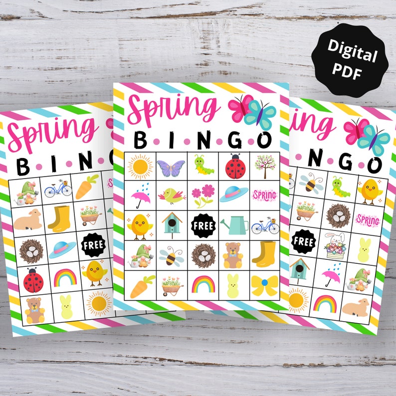 Spring Printable Bingo 35 Unique Bingo Cards Kids' - Etsy