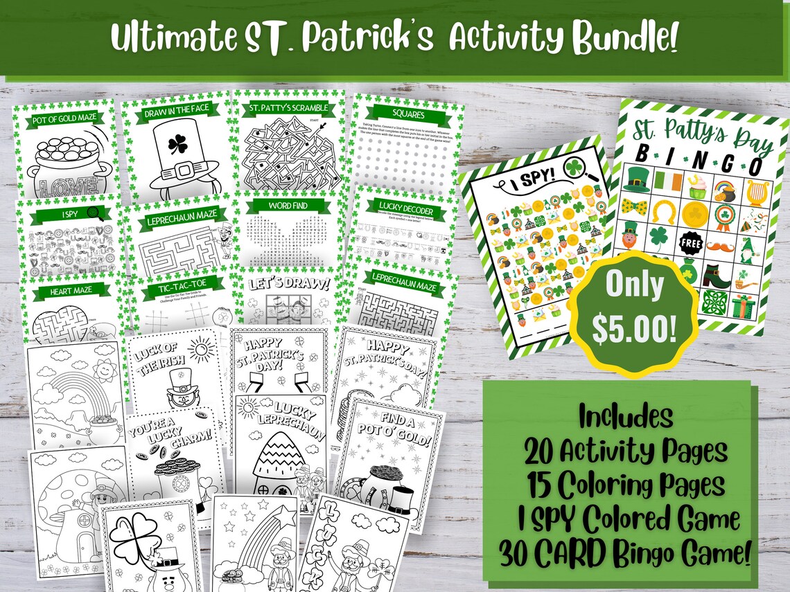 St. Patrick's Day Printable Kids Activity Bundle, St Patricks Day ...