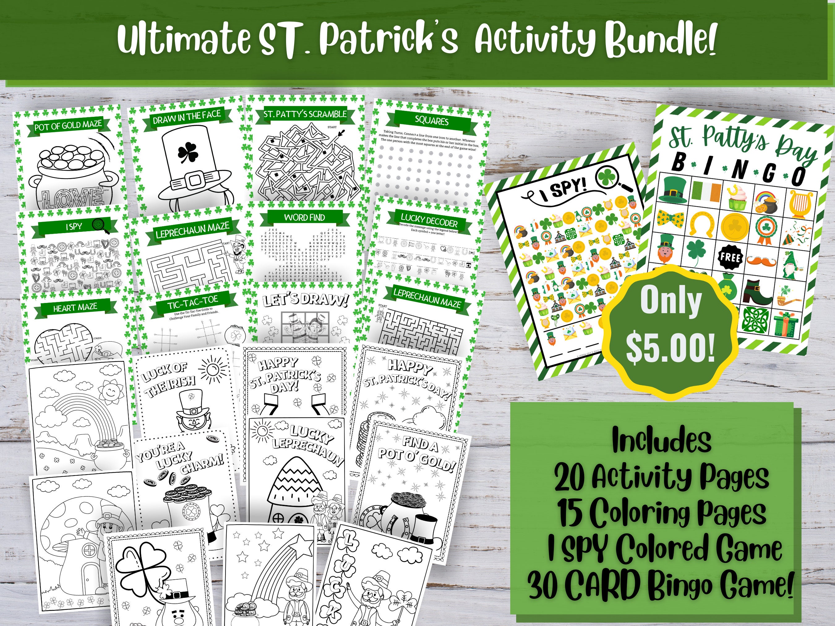 St. Patrick's Day Kids Activity Bundle, Maze, Word Games (digital ...