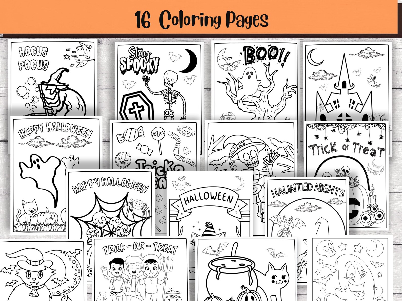 50 Page Kids Halloween Activity Bundle, Printable Games, Coloring Pages ...