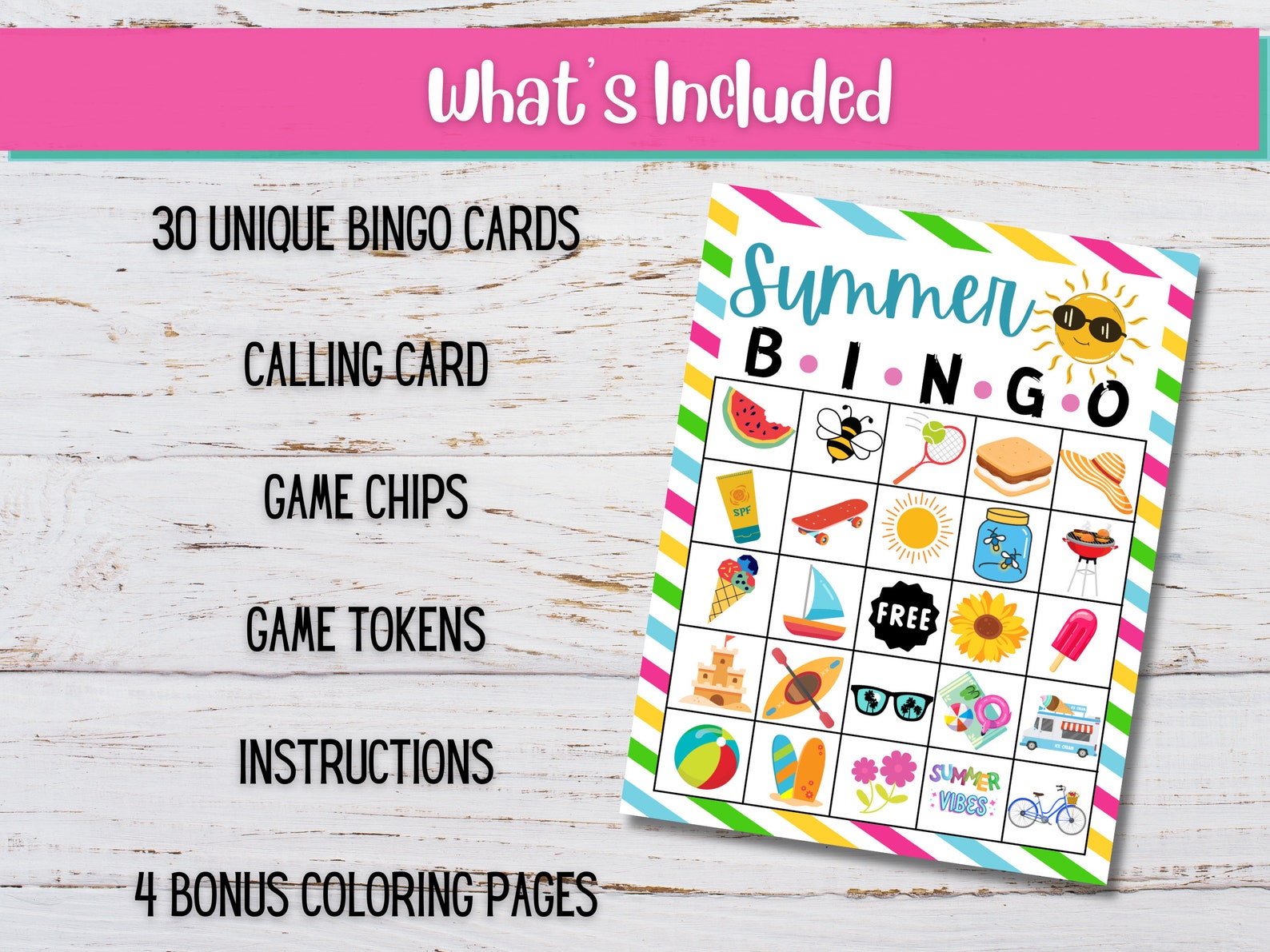 Summer Printable Bingo, 30 Unique Bingo Cards, Kids' Summer Camp ...