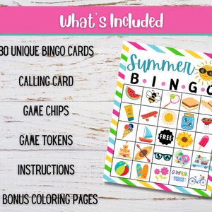 Summer Printable Bingo, 30 Unique Bingo Cards, Kids' Summer Camp ...