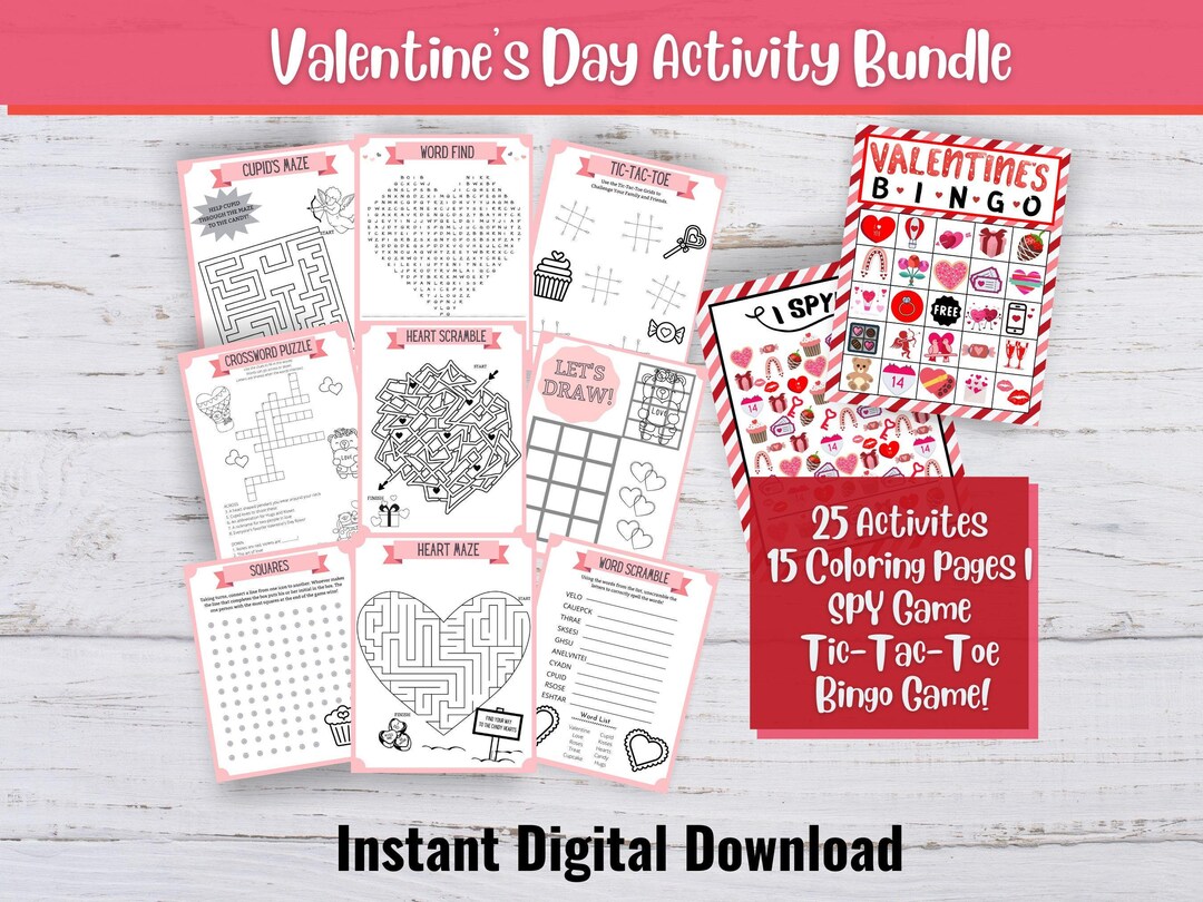 Valentine's Day Activity Bundle, Bingo, Mazes, and Coloring (digital ...