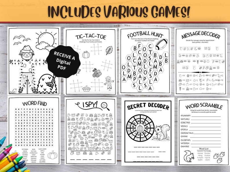 Fall Kids Activity Bundle, Printable Coloring Pages, Games (digital ...