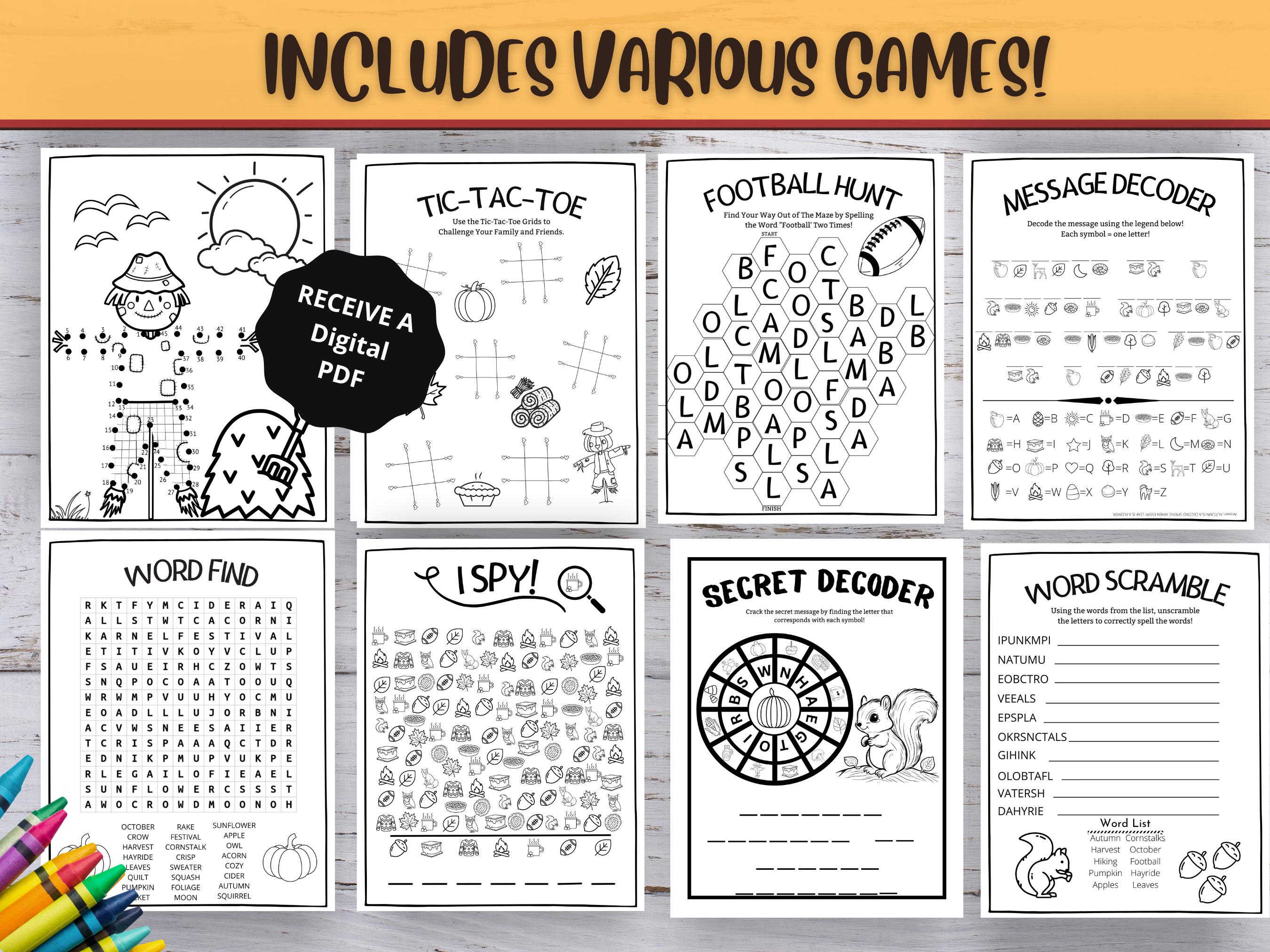 Fall Kids Activity Bundle, Printable Coloring Pages, Games (digital ...
