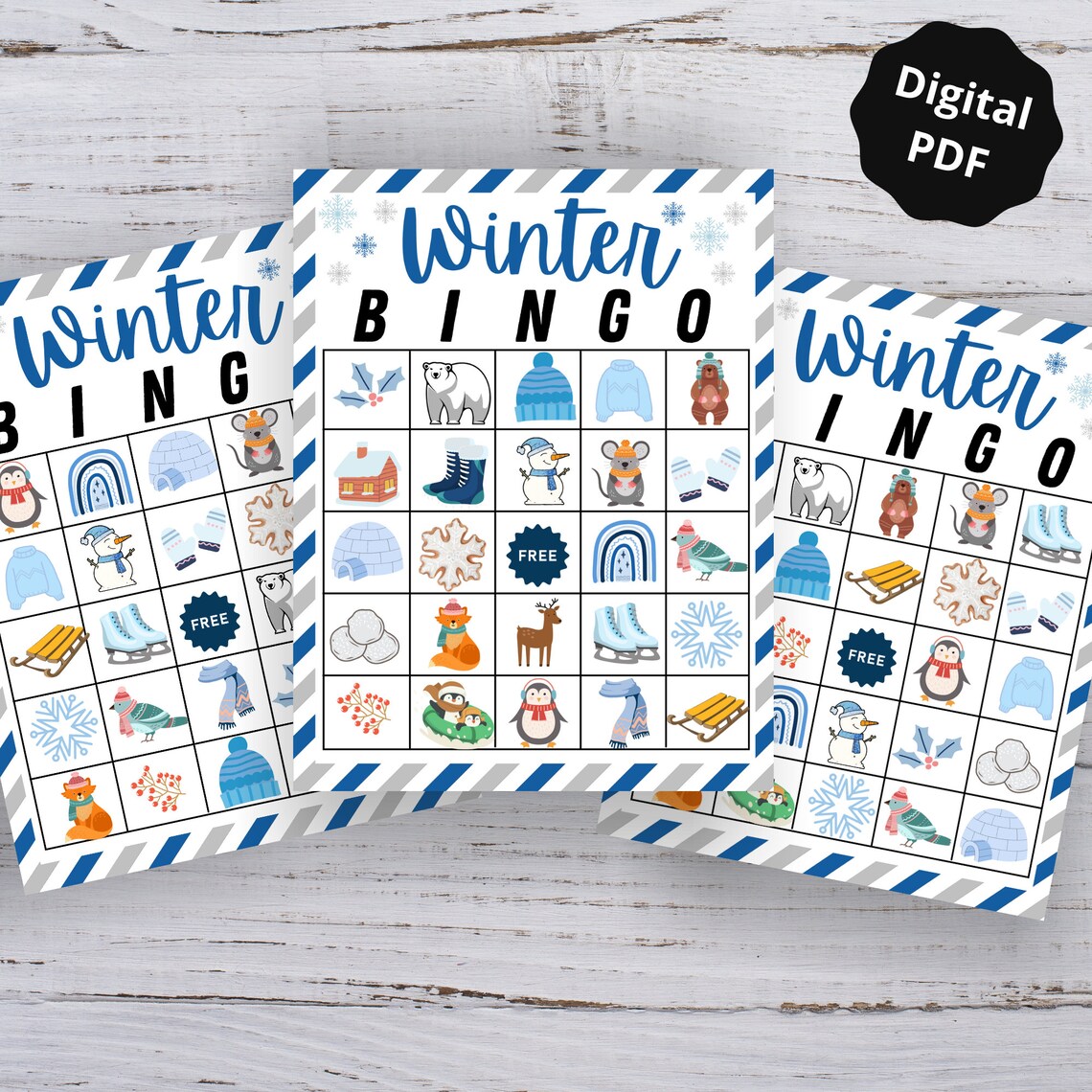 Winter Bingo Game, 30 Unique Cards, Kids Activity (digital Download) - Etsy