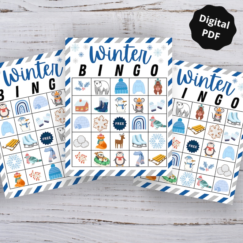 Winter Bingo Game, 30 Unique Cards, Kids Activity (digital Download) - Etsy