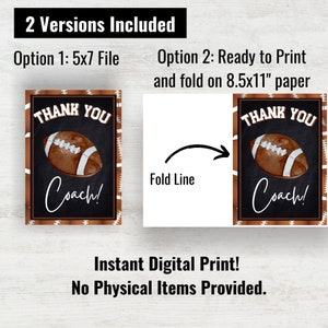 Printable Football Coach Thank You Card, Football Thank You Card ...