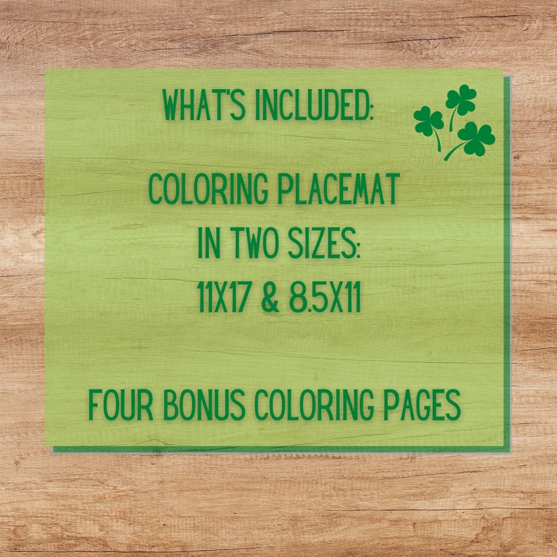 St. Patrick's Day Placemat, Coloring Placemat, Bonus Coloring Pages ...