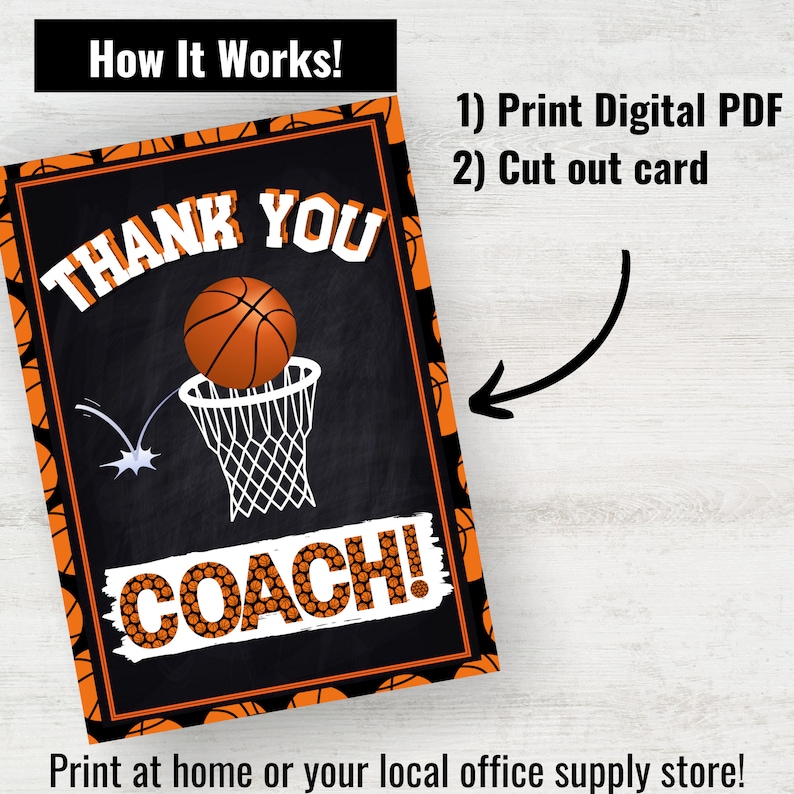 Printable Basketball Coach Thank You Card Basketball Thank - Etsy