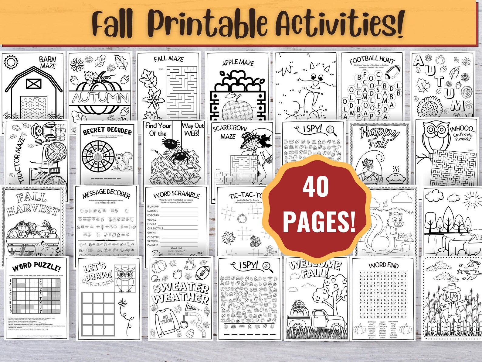 Fall Kids Activity Bundle, Printable Coloring Pages, Games (digital ...