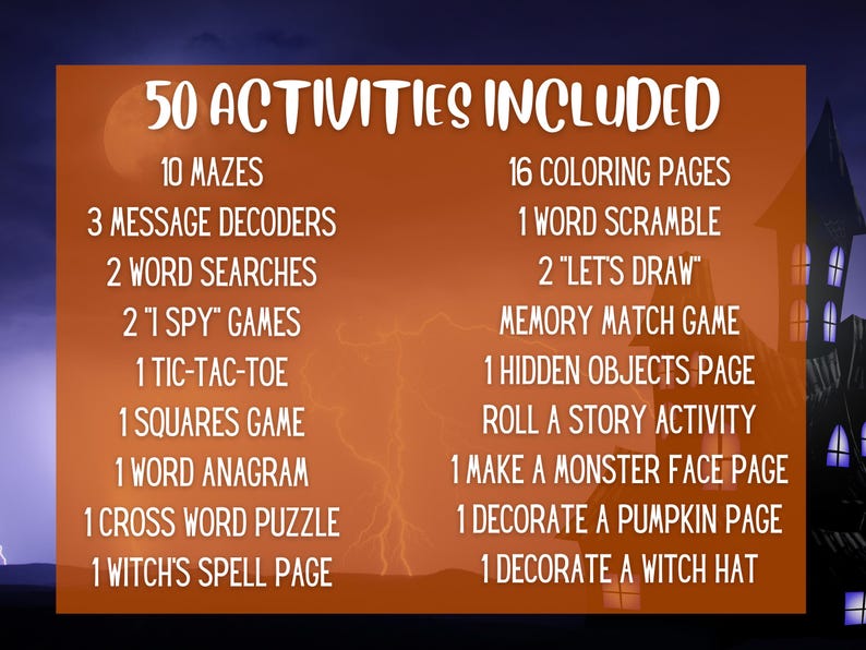 50 Page Kids Halloween Activity Bundle, Printable Games, Coloring Pages ...