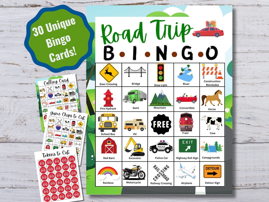 Road Trip Printable Bingo, 30 Unique Bingo Cards, Kids' Road Trip ...
